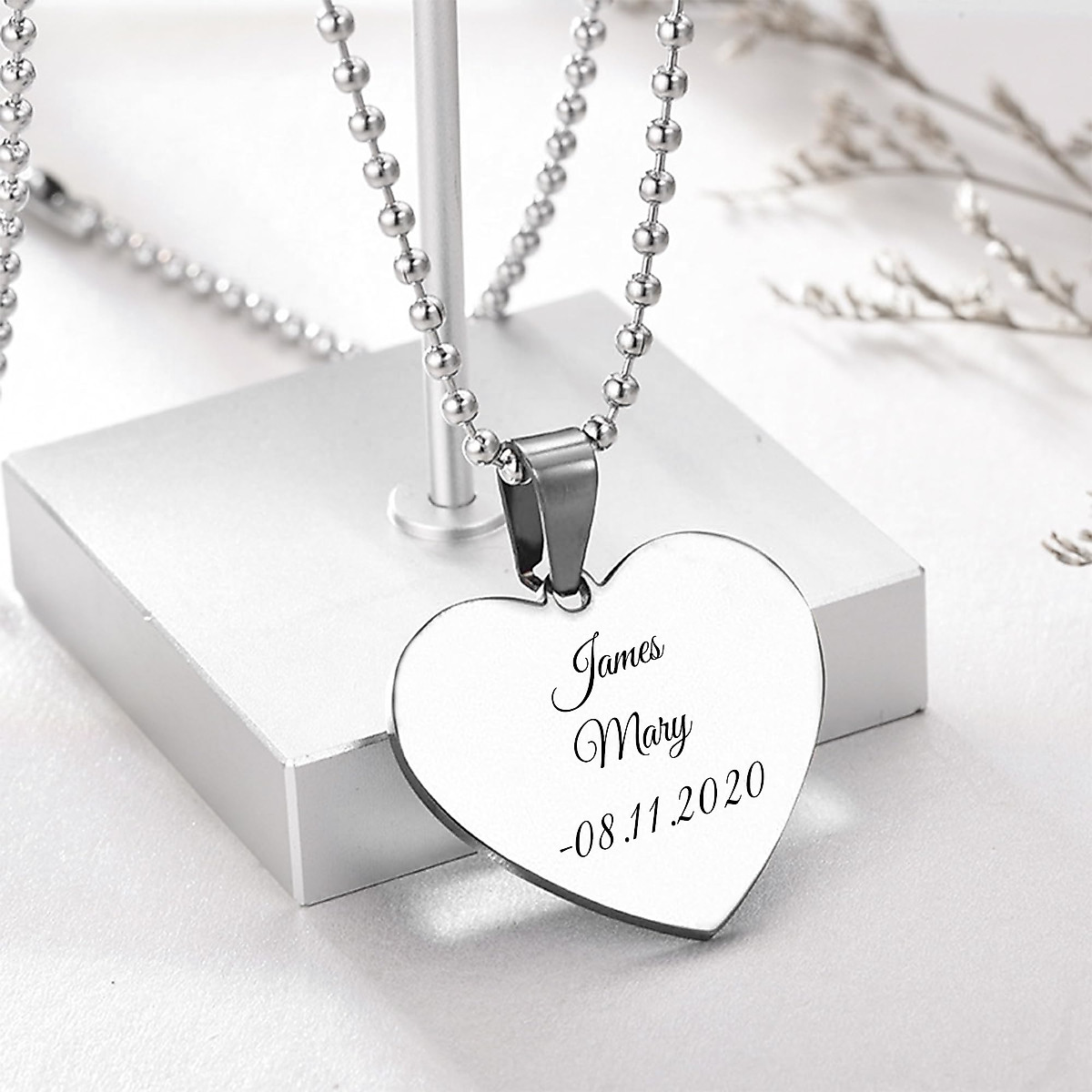 AIPNIS Personalized Custom Photo Text Engraved Stainless Steel Heart Necklace Dog Tags Necklace Message Pendant Customized Birthday Gift