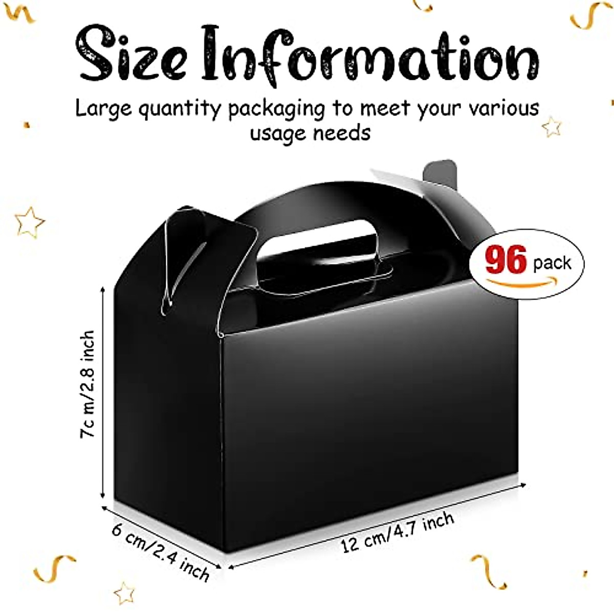 Nezyo 96 Pcs Party Gift Boxes Gable Candy Treat Boxes Party Favor Goodie Boxes Small DIY Paper Dessert Boxes for Kids Christmas Party Birthday Baby Shower Wedding 4.7 x 2.4 x 2.8 inches (Black)
