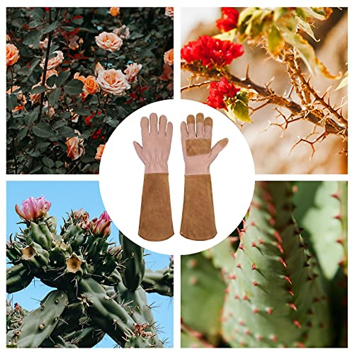 AIGEVTURE Rose Pruning Gloves Long Sleeve Thorn Proof,Rose Gardening Gloves for Men Women Long Gauntlet,Grain Cowhide Leather Brown(Medium)