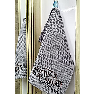 Hyperall Pickup Truck Series 100% Turkish Cotton Towels Set 7-Piece 13x13inch (Grey,Cream,Indian Blue) for Bathroom Kitchen Car Hand Face Hair Dishes Glass Window Children Embroidery Custom Design