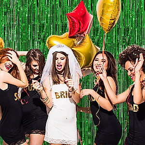 2 Pack 3.3x8.2 ft Green Foil Fringe Curtains Backdrop, Tinsel Curtain Backdrop, Streamer Backdrop for Birthday Party, Graduation and Most Common Holiday Party Decorations. by TOPPOT