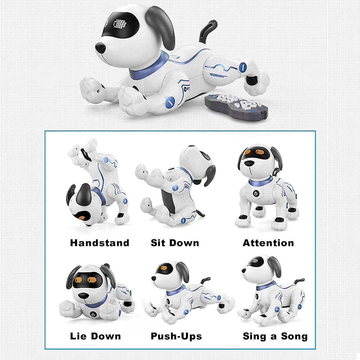 fisca Remote Control Dog, RC Robotic Stunt Puppy Voice Control Toys Handstand Push-up Electronic Pets Dancing Programmable Robot with Sound for Kids Boys and Girls Age 6, 7, 8, 9, 10 Year Old