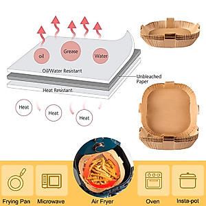 Air Fryer Disposable Paper Liner, Square Parchment Cooking Non-Stick, Baking Roasting Food Grade Paper for Air Fryer, Microwave Oven, Frying Pan, Oil-proof, Water-proof (50PCS 7.9 Inch Natural)