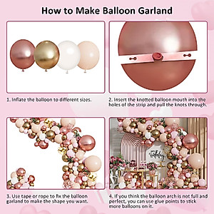 Rose Gold Balloon Garland Kit, Nude Pastel Pink Metallic Gold Matte White Balloons Gold and Rose Gold Confetti Balloons for Wedding Bridal Shower Princess Party Girl Birthday Baby Shower Decorations