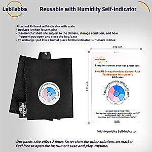 2-way Humidity Control Packs(2 Packs with pouches), 49% RH for Wood Instruments, Acoustic Guitar, Ukulele, Electric Guitar, Bass, Violin, Humidifier-Dehumidifier with Self-hydrometer and Polish Cloth