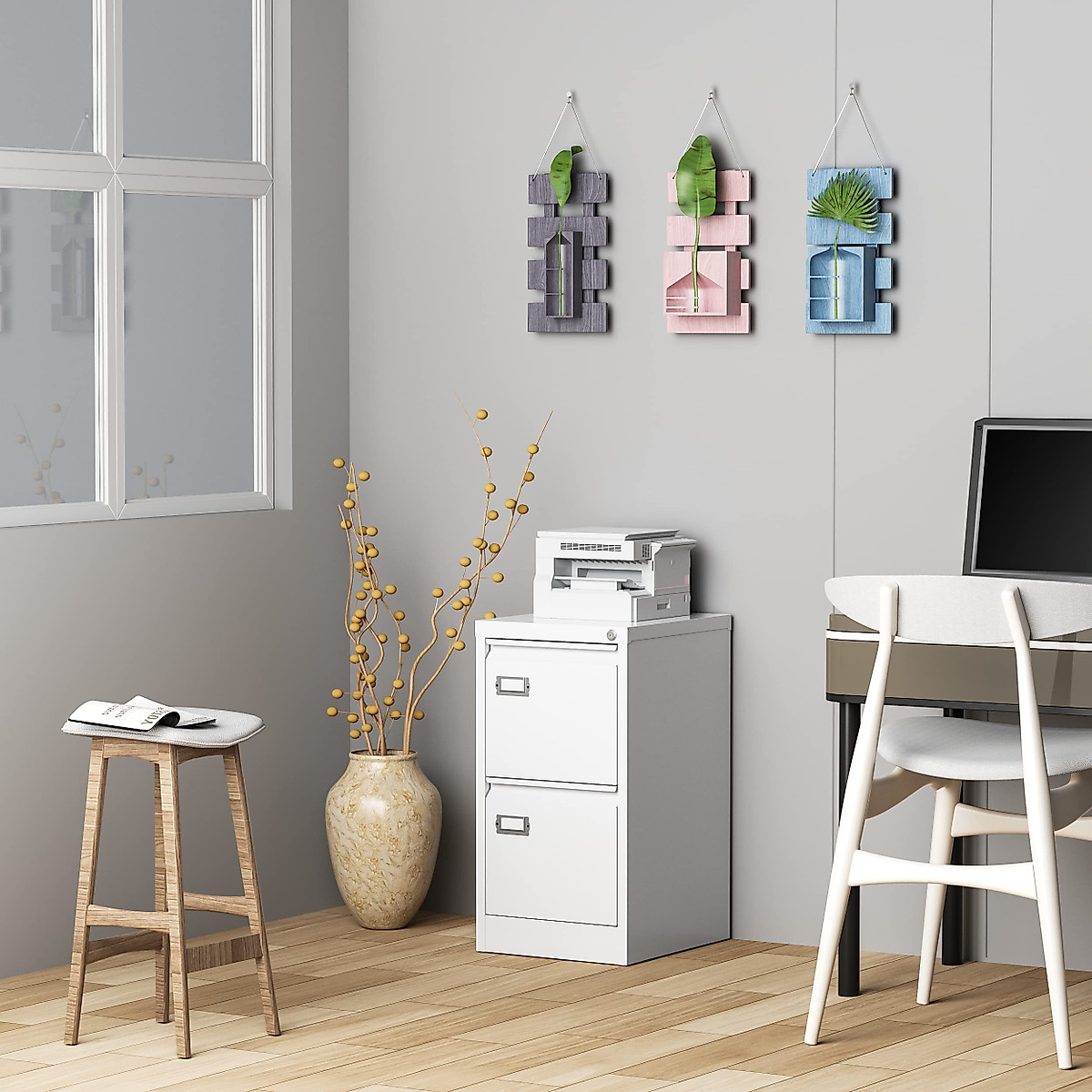 AFAIF 2 Drawer File Cabinet with Lock, Cabinets for Home Office,18/'' Deep Vertical Metal White Office Storage Organizer Letter/Legal / A4 F4 Size, and Folders, 2 Drawer-white