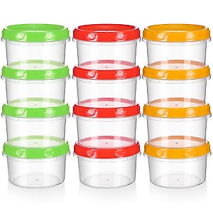 12 Pack 8oz Small Containers with Lids, Reusable Plastic Dressing Containers for Snack and Puree Salad Dressing Container to Go Deli Containers Freezer Condiment Containers Dishwasher Safe BPA Free