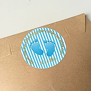 AIXIANG 360 Pcs Baby Shower Stickers 2 Inch Round Blue Stripe Cutest Footprint Gold Stamping Thank You Stickers Boys for Baby Shower Favors Decorations
