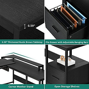 YITAHOME L Shaped Desk with Lift Top, 65" Adjustable Standing Desk with File Drawer, Corner Computer Desk with Storage Shelves,Home Office Desk, Black