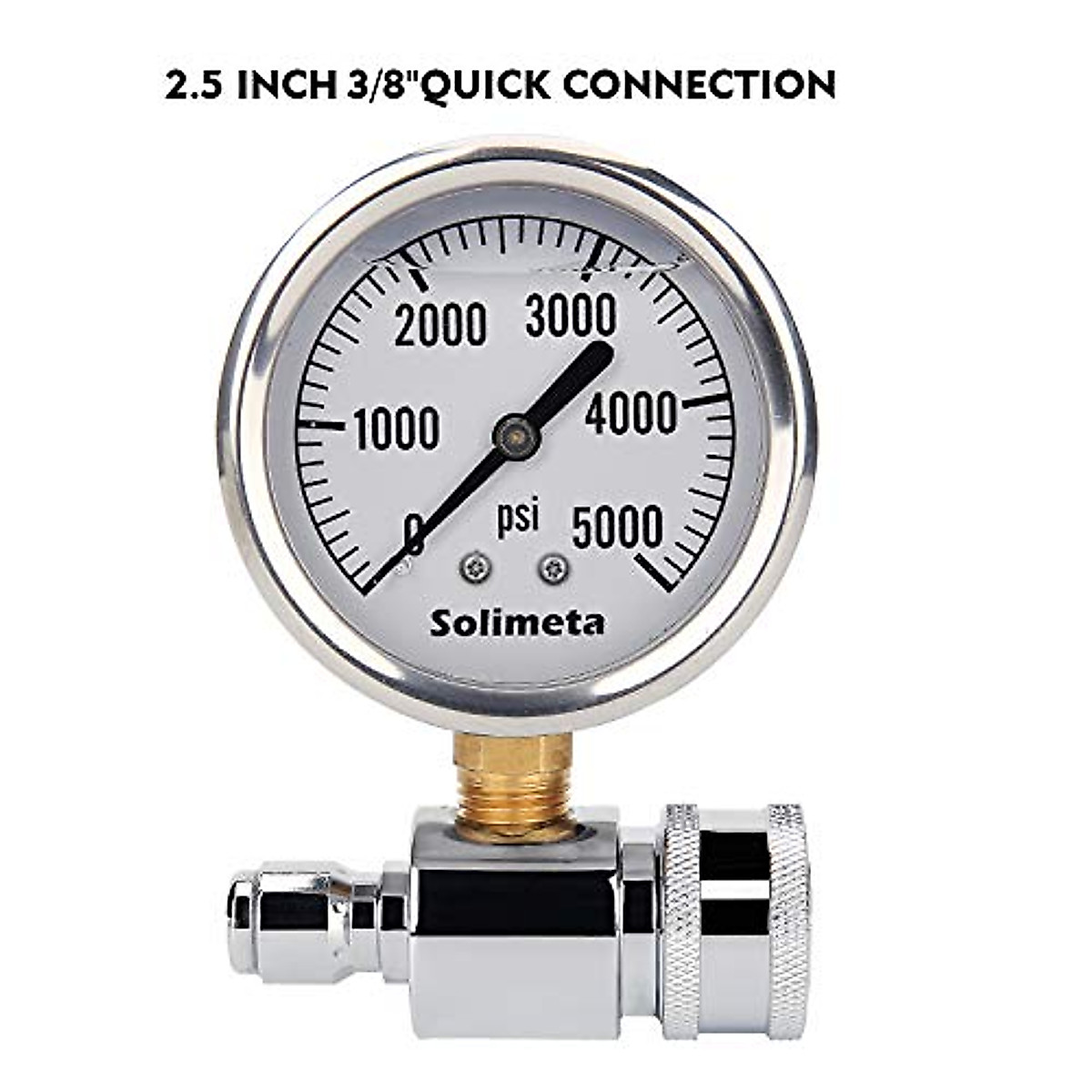 Solimeta 2-1/2" Pressure Washer Pressure Gauge Kit, 3/8 Inch Quick Connect, 5000 psi Pressure Washer, Liquid Filled