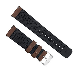 BARTON WATCH BANDS, 20mm Walnut Brown - Leather and Rubber Hybrid Watch Bands with Integrated Quick Release Spring Bars - 316L Stainless Steel - Choose Strap Color & Width