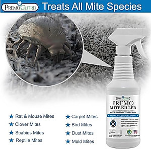 Mite Killer Spray by Premo Guard – Treatment for Dust Spider Bird Rat Mouse Carpet and Scabies Mites – Fast Acting 100% Effective – Child & Pet Safe – Best Natural Extended Protection (16 oz)