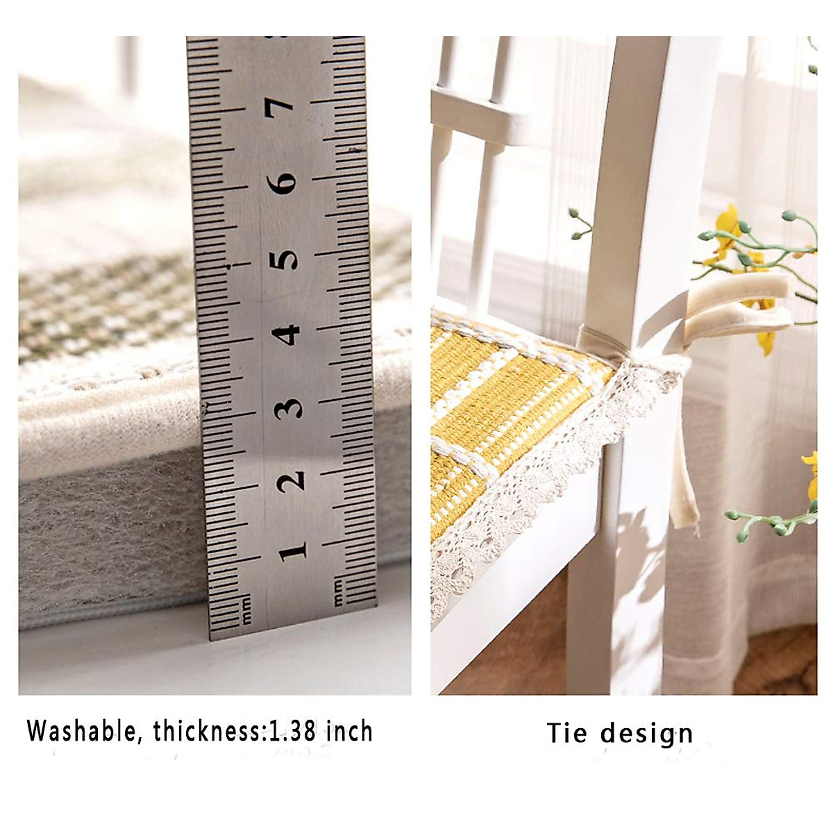 Set of 4 Chair Pads and Seat Cushions with Ties Non Slip Comfortable and Soft for Indoor, Dining Living Room, Kitchen, Office Chair, Den, Travel, Washable (Light Gray Stripes, Set of 4)