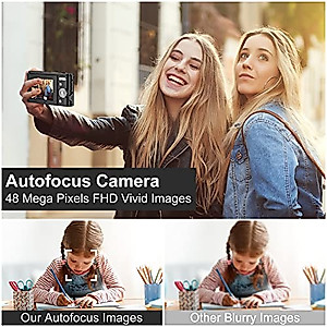 Digital Camera for Teens Kids, 1080P 48MP Kids Camera with 32GB SD Card, 2.4 Inch LCD Screen Kids Digital Camera with 16X Digital Zoom, Compact Kid Camera for Kids Girls Boys Adults Beginners (Black)