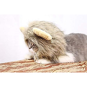 M Joy Decor Lion Mane Costume Wig for Cats & Small Dogs, Fancy Cat Lion Cosplay Hat in Halloween Xmas Clothes Dress with Ears (Large(Neck 15"))