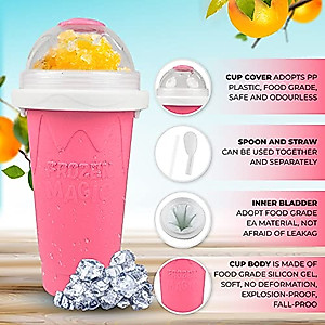 Slushy Maker Cup - Travel Slushie Cup, TIKTOK Quick Freeze Magic Cup, Double Layer Slushy Cup, Cooler Smoothie Silicon Cup, Mini Ice Cream Maker, Slushies - Pink.
