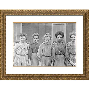 ArtDirect Hine, Lewis Wickes 24x19 Gold Ornate Framed Art Print with Double Matting Titled: Some Adolescents in Bibb MFG Co. Macon, GA