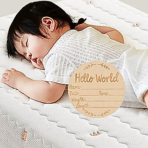 Atopxing Wooden Baby Announcement Sign,5.9 Inch Hello World Newborn Sign,Baby Birth Announcement Sign, Baby Name & Arrival announcements Board for Photo Prop Baby Shower Hospital Nursery Gift.
