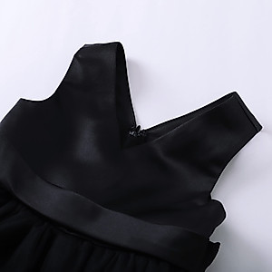 TENTIDE Baby Girl Black Dress Wedding Sleeveless V Neck A-line Bridesmaid Party Dresses Princess Tulle Ball Gown (Black,6-12 Month)