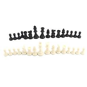 Chess Pieces Set, 32 Pcs Plastic Chessmen Set -16 Pcs Black & 16Pcs White Pieces for International Chess Game (Large 77mm)