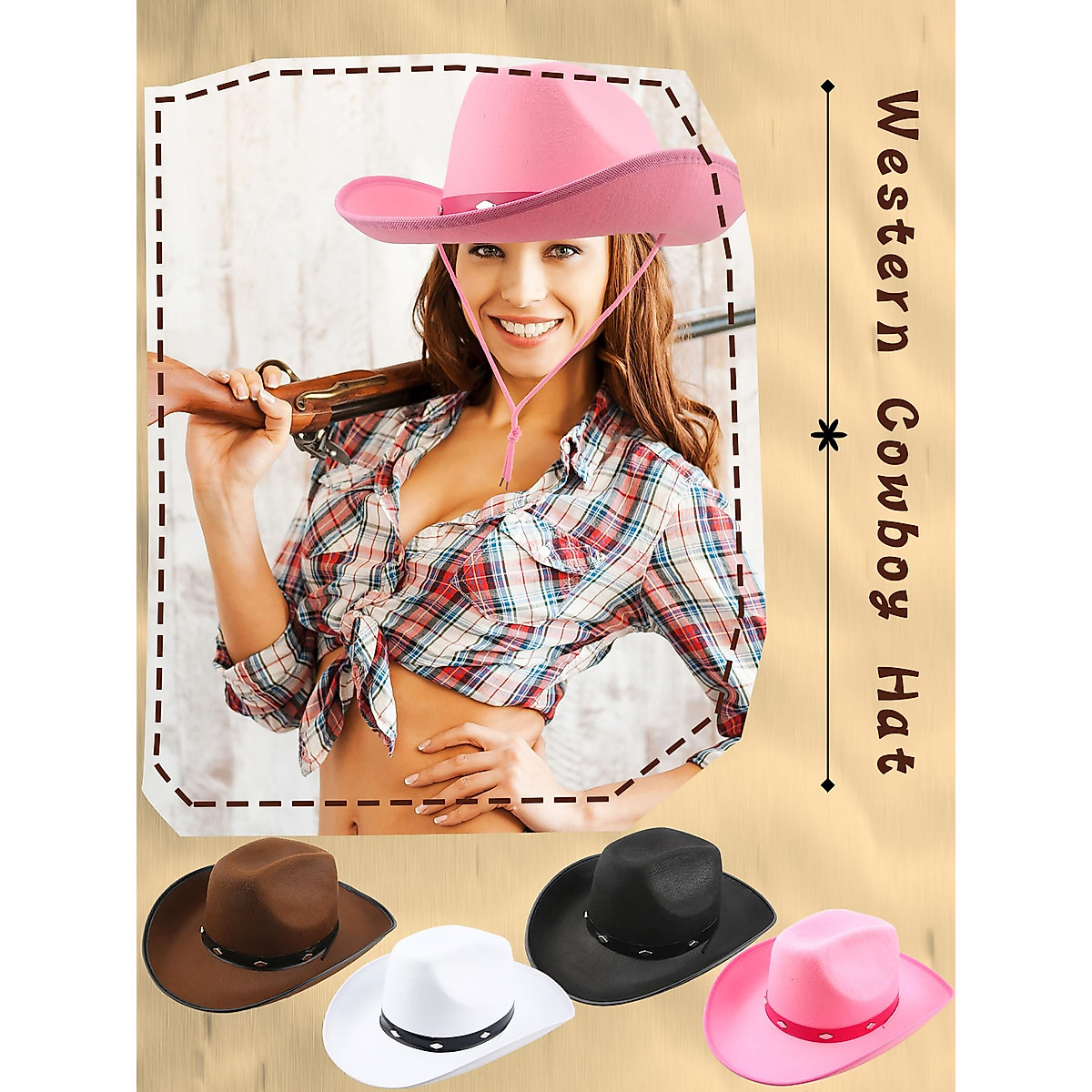 SGBETTER 4 Pack Cowboy Hat Felt Studded Western Rodeo Texan Cowboy Cowgirl Hat for Adult Cowboy Theme Party Costume Accessory Cosplay Dress up, 4 Colors