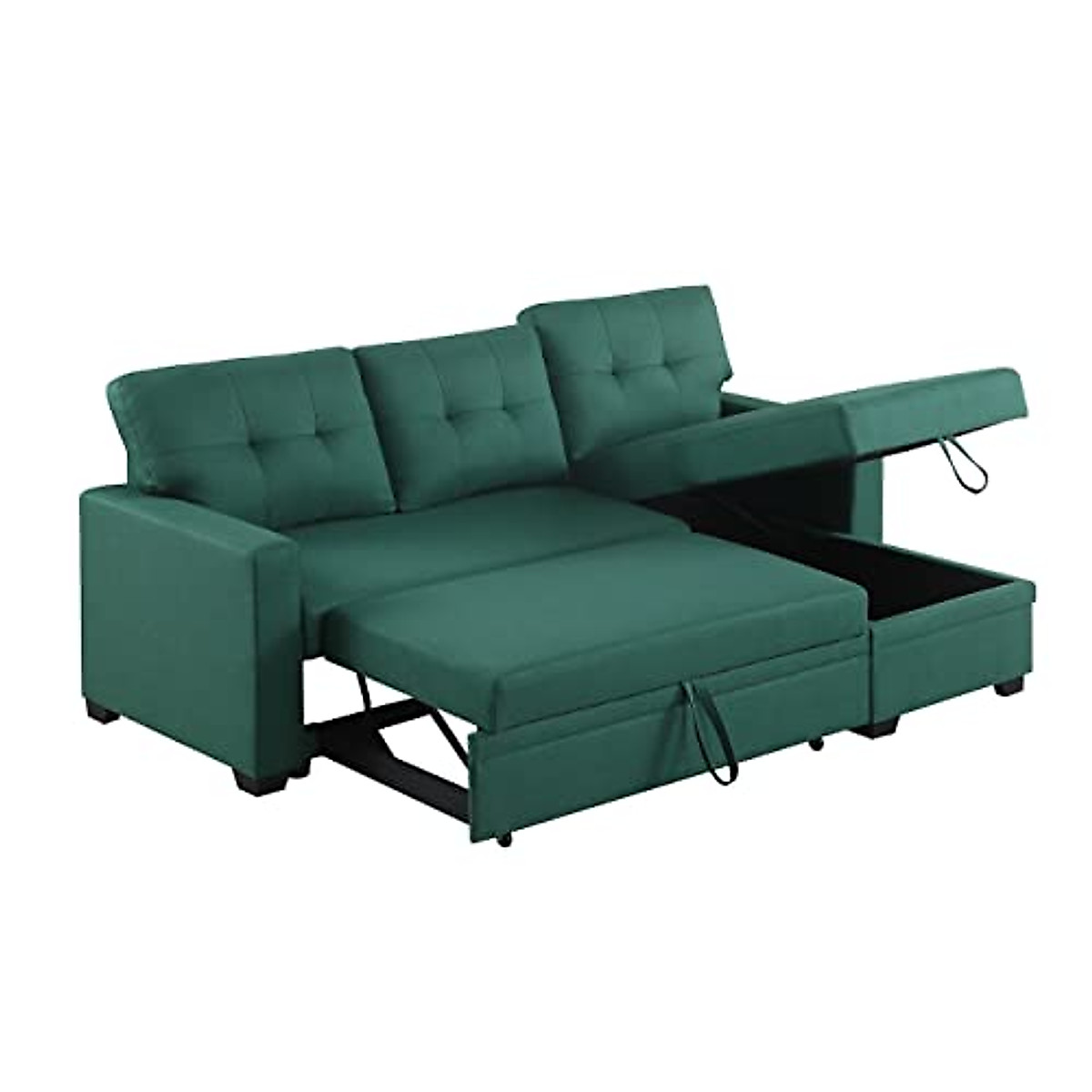 EOVTK 82" L-Shaped Convertible Sleeper Sectional Sofa, 2 in 1 Pull Out Couch Bed with Reversible Storage Chaise for Living Room, Small Space Apartment, Green