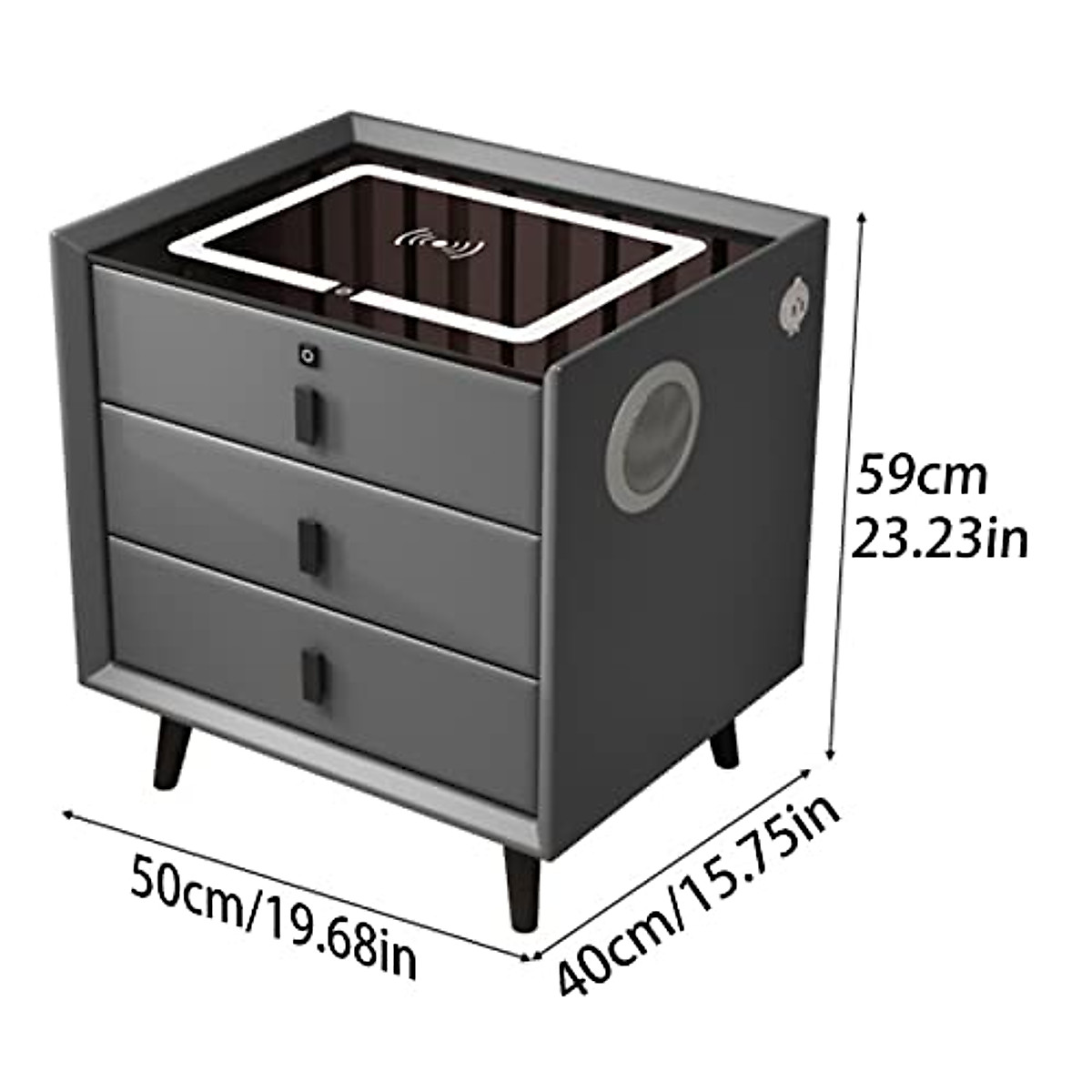 Night Stand with Wireless Charging Station USB Ports Smart Modern End Table Side Table with Fingerprint Lock Drawer (Color : A 3-Drawers, Size : C no Fingerprints)