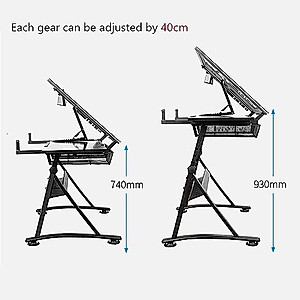 XiVue Drafting Table with Storage, Height Adjustable Tiltable Art Desk, Glass Panel Drawing Desk,for Work Study Painting Craft Table