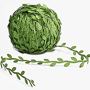 Sunm Boutique 265 Ft Leaf Ribbon, Artificial Vines Leaves String, Jungle Botanical Greenery, Olive Green Leaves Leaf Trim Ribbon for Party Wedding Garden Home Decoration