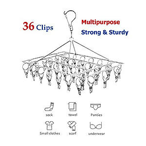 Clothes Drying Racks Clothes Clip Hangers with 36 Clips,Stainless Steel Hangers Clip Dry Hanger Laundry Rack for Drying Lingerie,Bras,Socks,Underwear,Baby Clothes,Brief,Scarf,Diaper,Towel (1 Pack)