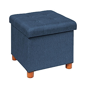 B FSOBEIIALEO Storage Ottoman with Tray, Foot Stools and Ottomans with Legs, Storage Cube Seat Linen Blue 15"