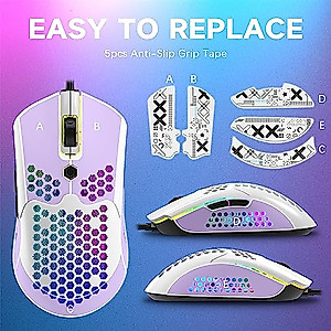 ZIYOU LANG M5 RGB Lightweight Wired Gaming Mouse with 12000 DPI 6 Programmed Buttons,65G Honeycomb Shell,Ultralight Ultraweave Cable,Pixart 3325 Optical Sensor Gamer Mice(White)