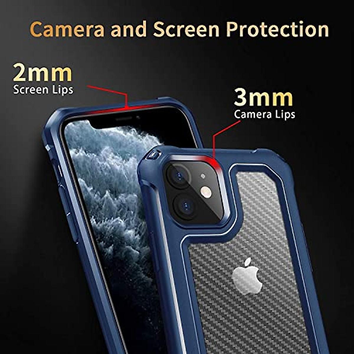 Tuerdan Designed for iPhone 12 Case, iPhone 12 Pro Case, [Military Grade Shockproof] [Soft Bumper & Hard Back] Anti-Scratches, Fingerprint Resistant, Protective Phone Case - 6.1 inch, Blue