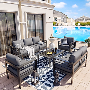 UDPATIO Oversized Aluminum Patio Furniture Set, Modern Metal Outdoor Patio Conversation Sets, Patio Sectional Sofa Set w/ 5 Inch Cushion for Patio Poolside, Deck, Grey (Include 4 Sofa Cover)