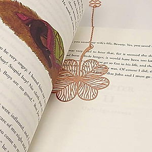 yueton Metal Leaf Bookmarks Clover Leaf Bookmarkers Rose Gold Plated Brass Page Marker with Metal Pendant for Book Lovers