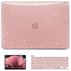 Anban Compatible with MacBook Pro 13 inch Case 2023 2022 M2, 2021-2016 M1 A2338 A2251 A2289 A2159 A1989 A1706 A1708, Glitter Plastic Hard Shell Case & Keyboard Cover & Screen Protector,Shiny Rose Gold