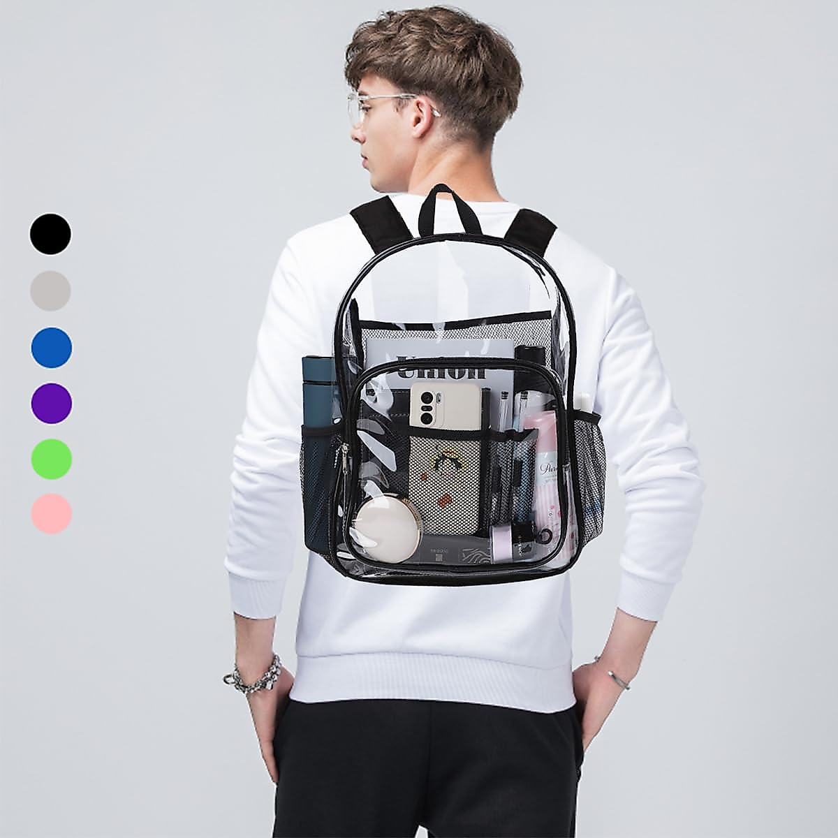 BAJNOKOU Clear Backpack Heavy Duty Pvc Bookbag for School - See Through Transparent Stadium Approved Backpacks for Women Concert Sport Venues Work Travel,Black