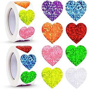 Gersoniel 2 Rolls 1000 Pcs Valentine's Day Glitter Heart Stickers Heart Stickers for Kids Teacher 1 Inch Self Adhesive Colorful for Birthday Wedding Valentine's Day Party Decoration(Fresh Colors)