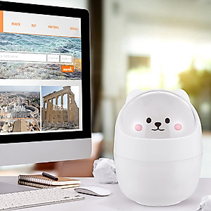 Veemoon Desktop Mini Trash Bin with Shake Lid Cute Trash Can Countertop Garbage Storage Bucket Wastebaskets Small Waste Bin for Desk Car Office Kitchen- White