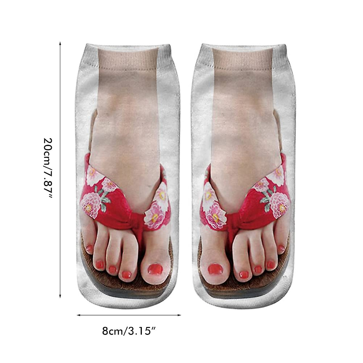 Syrisora 4 Pairs Funny Flip Flop Socks - Manicure Print Socks 3D Pattern Socks Sandal Printed Socks Low Cut Ankle Socks Running Yoga Socks (B)
