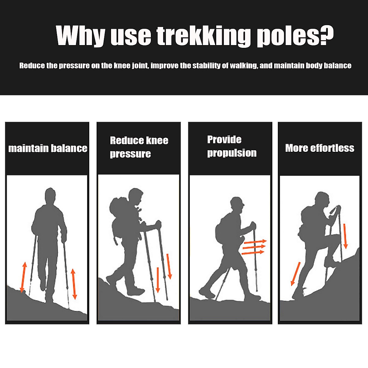 Aihoye Trekking Poles Shock Absorbing Adjustable Hiking or Walking Sticks for Hiking Collapsible Strong, 2-pc Pack Lightweight Walking Pole, All Terrain Accessories and Carry Bag (red)