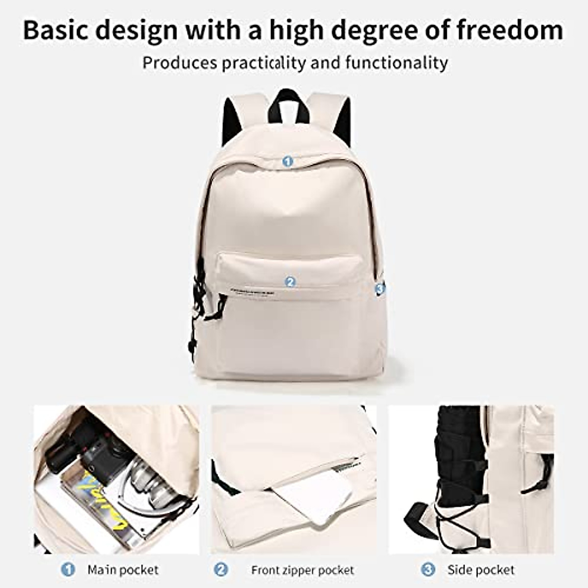coowoz College Bag Lightweight Casual Daypack College Laptop Backpack for Men Women Water Resistant Travel Rucksack for Sports backpack for Women(White)