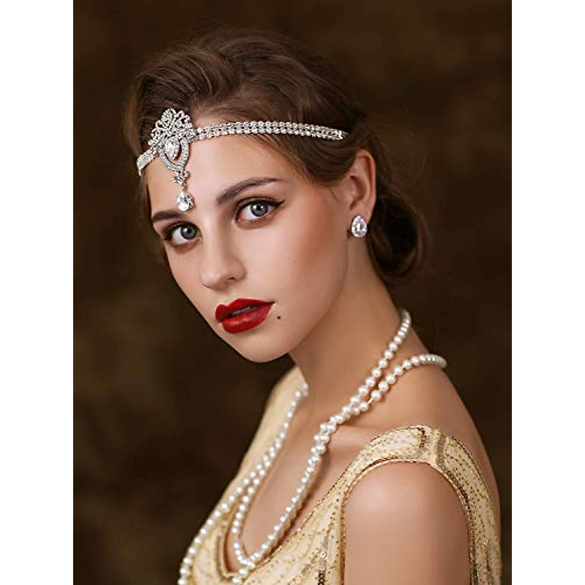 SWEETV 1920's Flapper Headband, Great Gatsby Headpiece 20s Art Deco Hair Accessories Headband Sliver