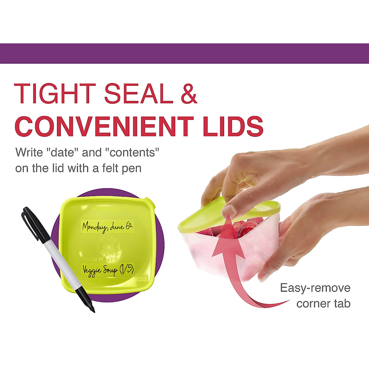 Arrow Home Products 1 Pint Freezer Containers for Food Storage, 10 Pack with Lids - USA Made Reusable Plastic Food Storage Containers - Prep, Store and Freeze - BPA Free, Dishwasher Safe