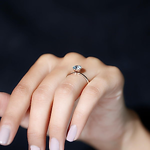 Certified 6 MM Aquamarine Round Engagement Ring for Women, AAA Quality, Natural Aquamarine Solitaire Ring, 14K Rose Gold, Size:US 8.00