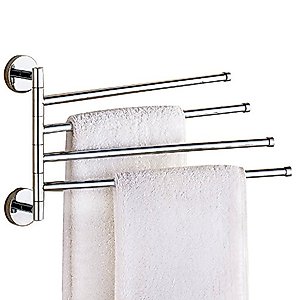 AIYoo Swivel Towel Bar 15 inch Wall-Mounted SUS 304 Stainless Steel 4-Arm Bathroom Swing Hanger Towel Rack Holder Storage Organizer Space Saving, Brushed Chrome