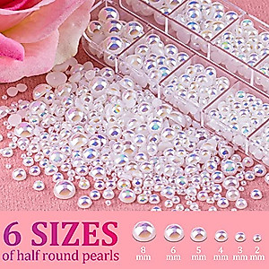 3800 Pcs 3 Boxes Flat Back Pearls Kits Flatback Colorful AB+White AB+Beige AB Half Round Pearls with Pickup Pencil and Tweezer for Home DIY and Professional Nail Art, Face Makeup and Craft