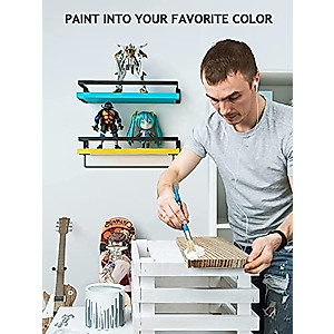 AMADA HOMEFURNISHING Floating Shelves, Bathroom Shelf with Towel Bar, Wall Shelves for Bathroom/Living Room/Kitchen/Bedroom, Light Brown Shelves Set of 2 - AMFS01