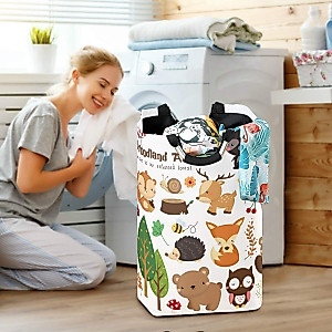 OREZI Woodland Animal Laudry Hamper,Waterproof and Foldable Laundry Bag for Storage Dirty Clothes Toys in Bedroom,Bathroom Dorm Room