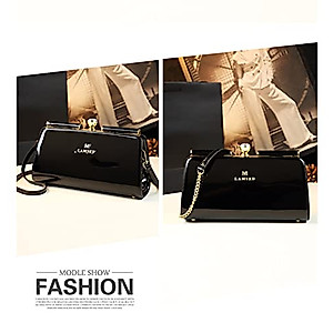 Shirt Luv Genuine Leather Women's Top Handle Satchel Crossbody Handbags Clutch Evening Bag Purses Small Shoulder Bags (Black)